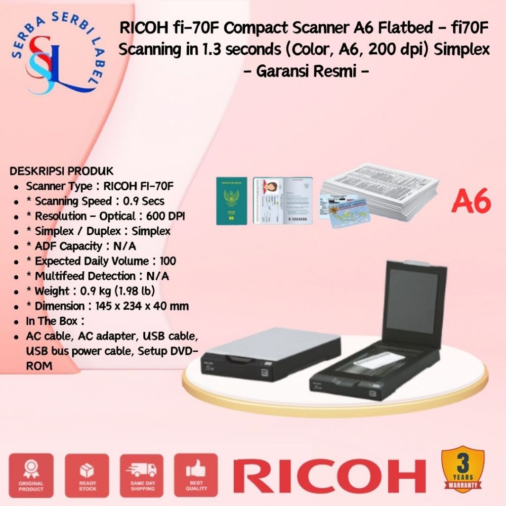 Jual RICOH fi-70F Compact Scanner A6 Flatbed - fi70F Scanning in 1.3 ...