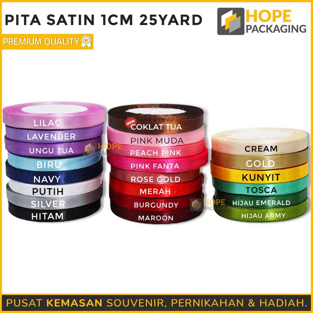 Jual [25 Yard] Pita Satin 1 cm / Pita Hiasan Bucket Bunga / Pita Kado ...