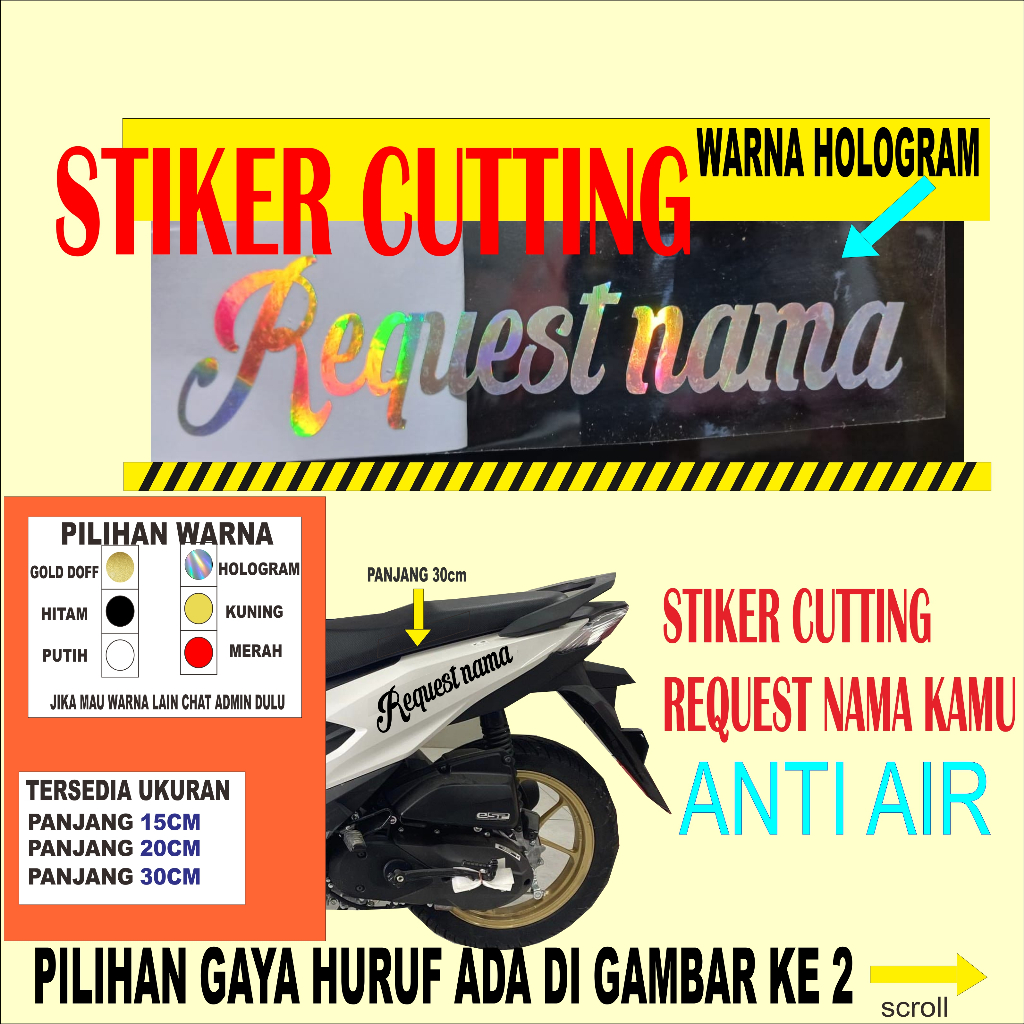 Jual request nama stiker body motor custom nama stiker cutting anti air ...
