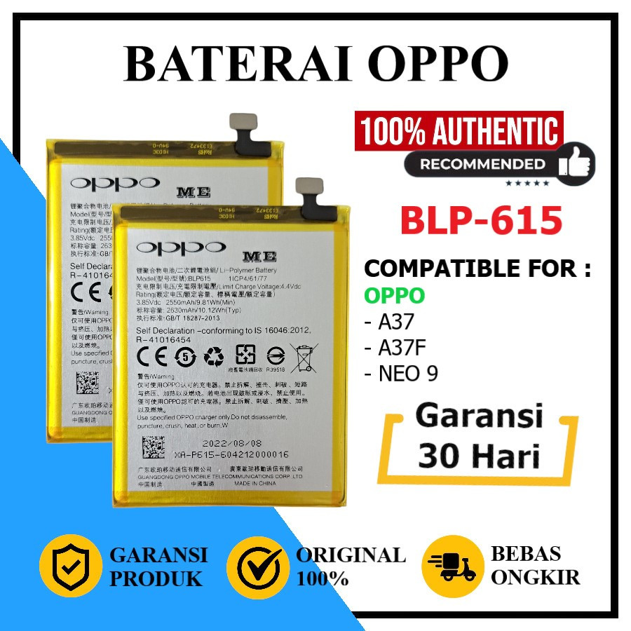 Jual Baterai For Oppo A37 / Oppo A37F / Oppo Neo 9 BLP-615 Original ME ...