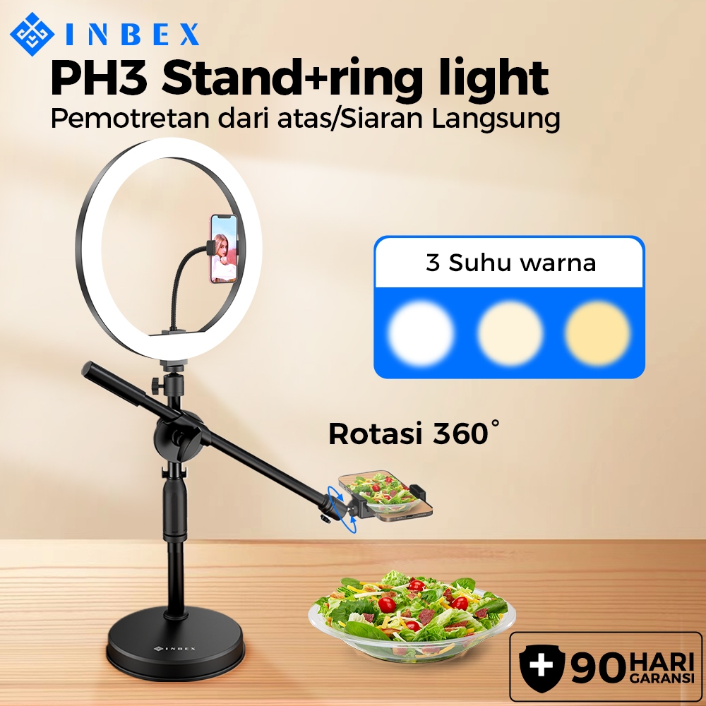 Jual INBEX ring light tripod PH3 Overhead Phone Stand +26cm Ring Light ...