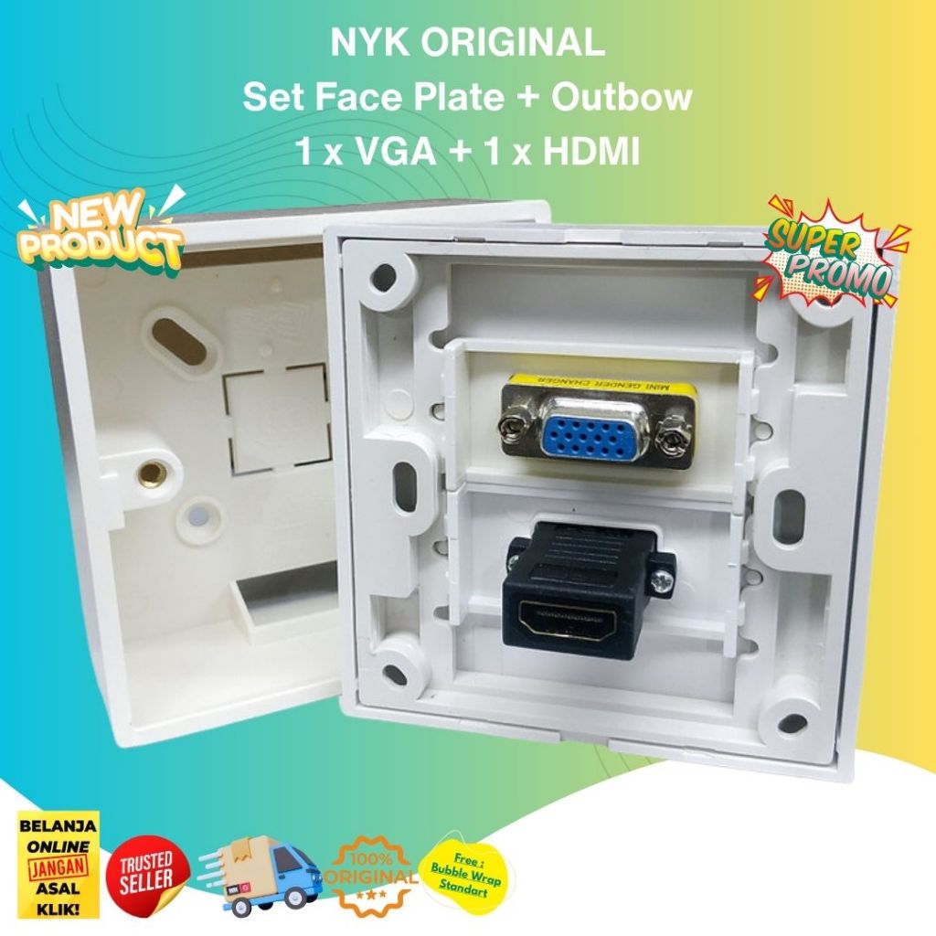 Jual NYK Wall Face Plate Socket HDMI & VGA Female + Outbow Box | Shopee ...