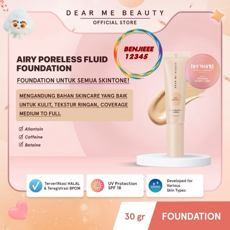 Jual Dear Me Beauty Airy Poreless Fluid Foundation 30gr dearme DEAR ME ...