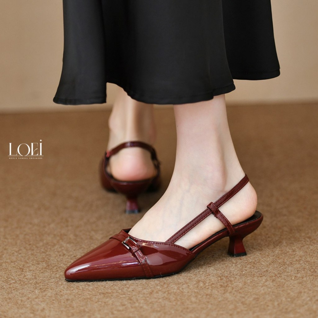 Jual LOEI Shiny Sepatu Lancip Elegant Heels Slingback Pointy Terbaru ...