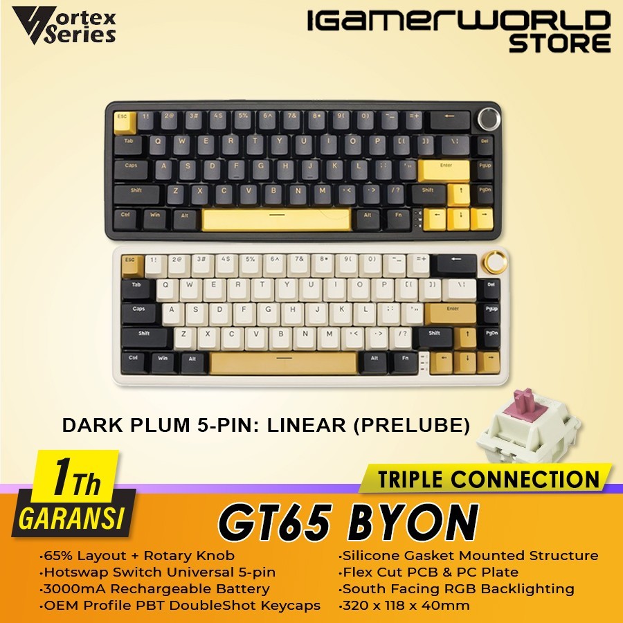 Jual VortexSeries GT65 BYON 65% Wireless Tri Mode Gasket Mount Gaming ...