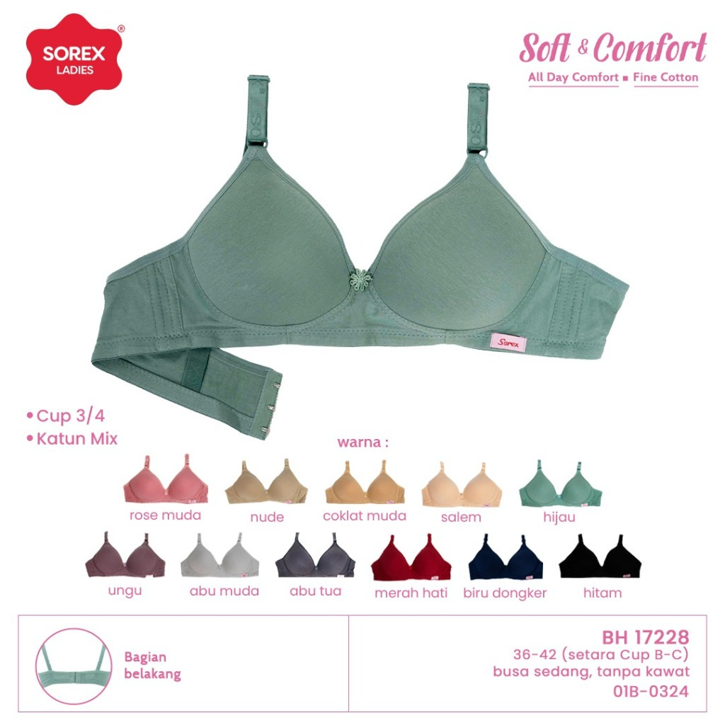 Jual Bh Bra Sorex 17228 Cup B-C (36-42) Kait 3 Katun | Busa Tipis Tanpa Kawat | Basic |jctp ...