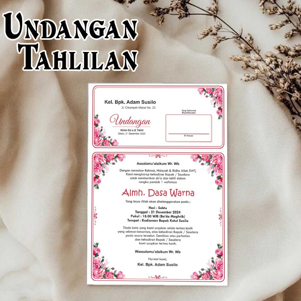 Jual Cetak undangan hvs tahlil murah, tahlilan, kenduri, haul kematian ...