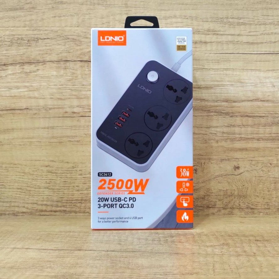 Jual LDNIO SC3412 Power Strip Extention Stop Kontak 3 Socket 3 USB 1 PD 20W | Shopee Indonesia