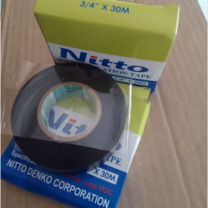Jual Nitto PVC electrical insulation tape Isolasi solasi listrik Nito hitam 3/4" 30m solatip ...