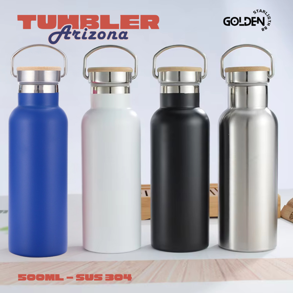 Jual Termos tumbler tutup bambu arizona 500ml murah aesthetic tahan panas & dingin SUS 304 ...