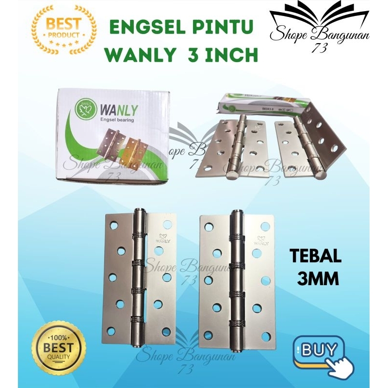 Jual ENGSEL PINTU JENDELA TEBAL WANLY SILVER 3 INCH | Shopee Indonesia