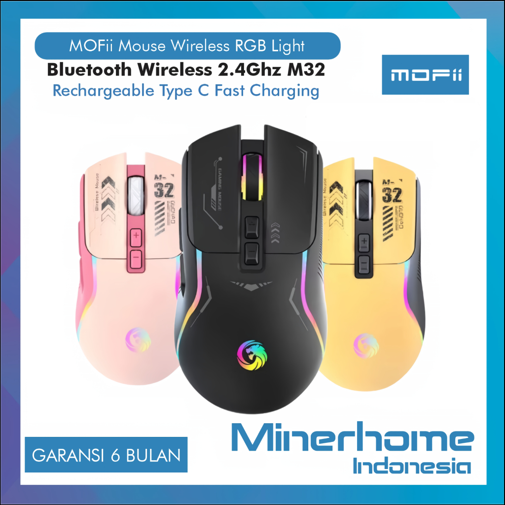 Jual MOFii Mouse Gaming Wireless 2.4G Rechargeable Fast Charging Type-C RGB Rainbow Design M32 ...