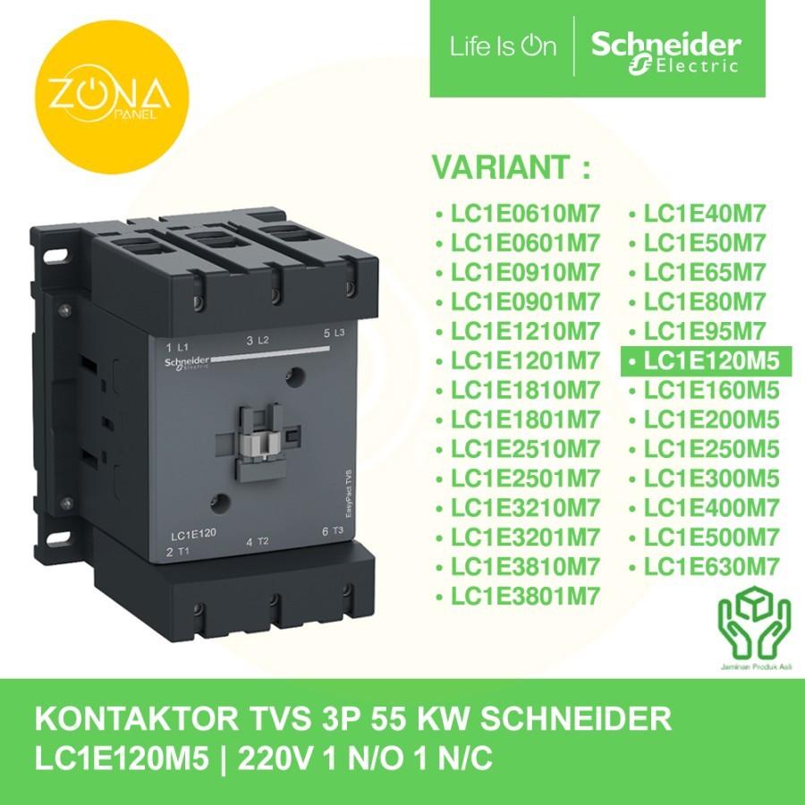 Jual KONTAKTOR CONTACTOR TVS 3P SCHNEIDER LC1E120M5 LC1E120 220V ...