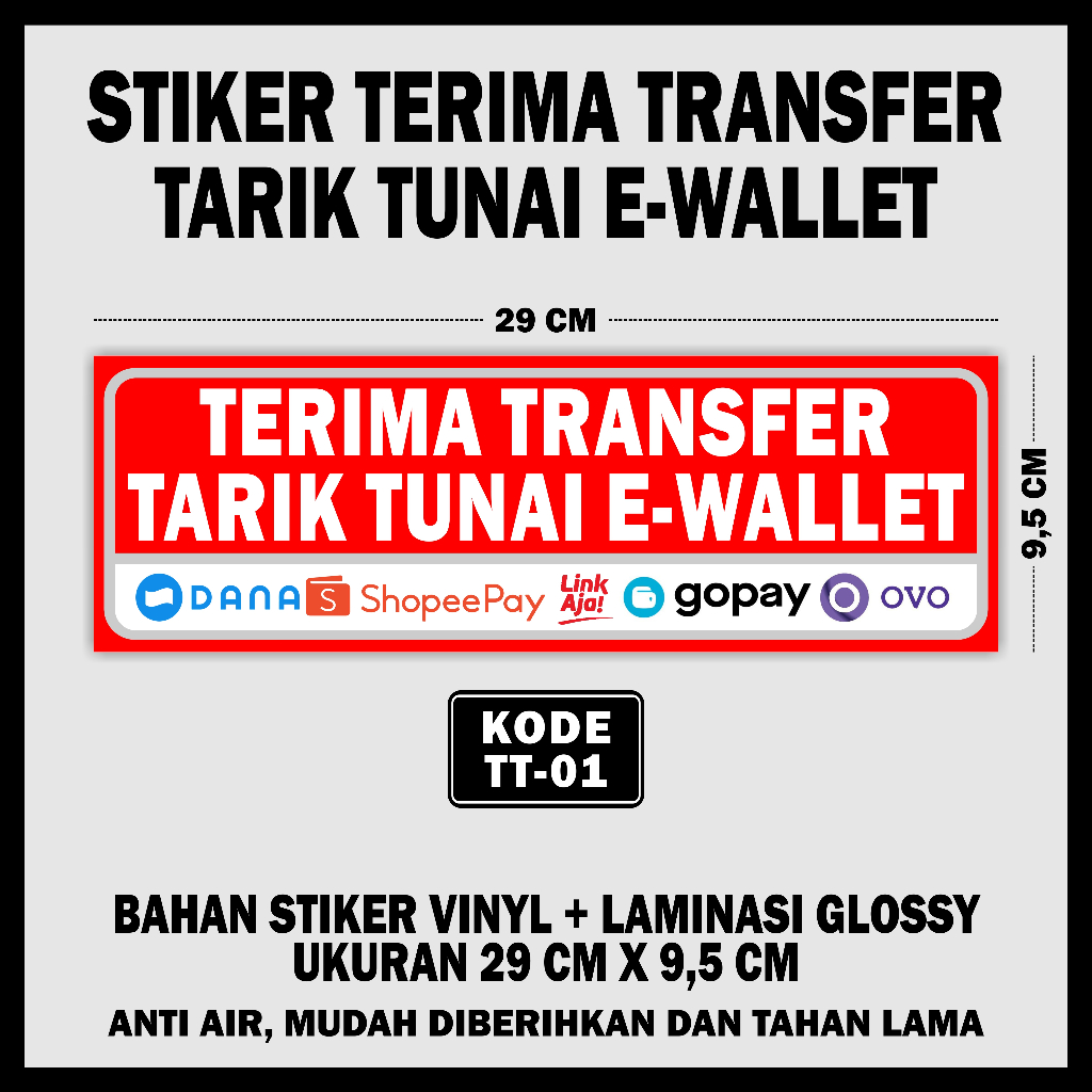 Jual STIKER MELAYANI TRANSFER TARIK TUNAI E-WALLET + LAMINASI GLOSSY ...