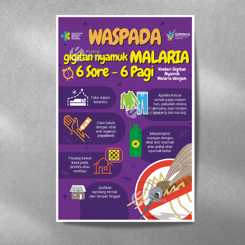 Jual Poster Kesehatan Waspada Malaria A3+ / Gambar Edukasi Menghindari ...