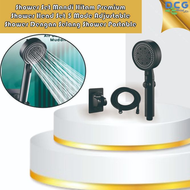 Jual Shower Set Mandi Hitam Premium Shower Head Set 5 Mode Adjustable Shower Dengan Selang ...