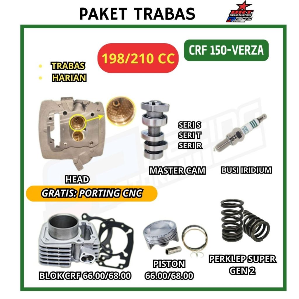 Jual Paket Bore UP CRF 150 - Head - Blok Piston - Noken As - Per Klep - BRT Paket Trabas 8 CRF ...