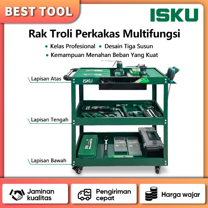 Jual ISKU Trollies Bengkel Rak 3 Susun Trolly Trolley perkakas tools ...