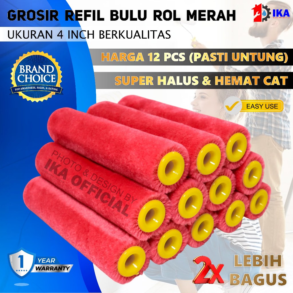 Jual (Grosir) 1 Box = 12 Buah / Bulu Roll Cat Merah Kapal 4 Inch Tembok ...