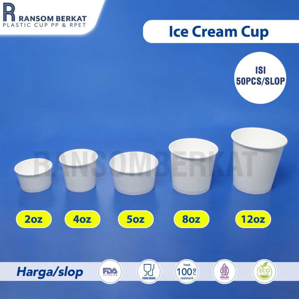 Jual Gelas Kertas Es Krim Putih / Ice Cream Cup Single Wall White ...