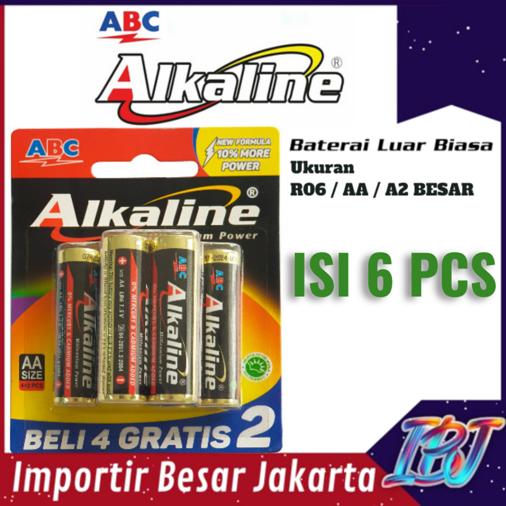 Jual PAKET MURAH!! BATRE ABC ALKALINE AA isi 6 (4 + 2) BATERAI ALKALINE ...