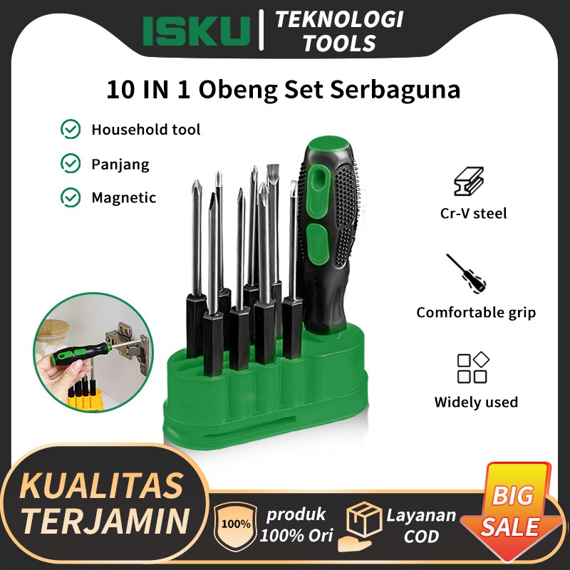 Jual ISKU 10 In 1 Obeng Set Shock Set Multifunction Screwdriver Kunci ...