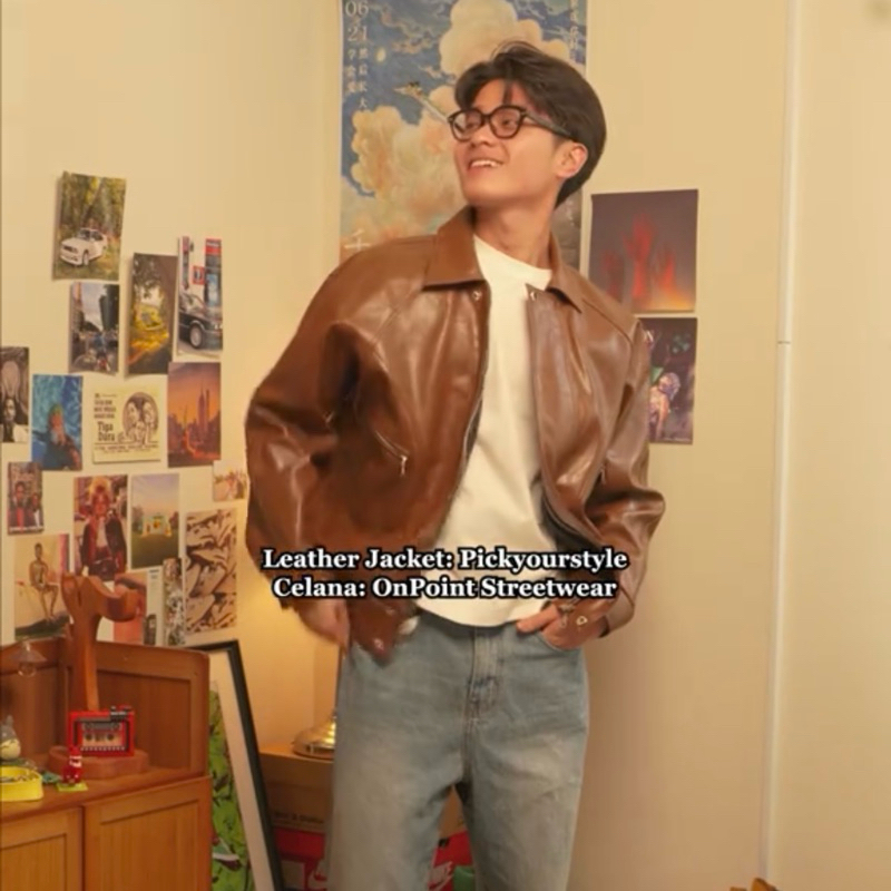 Jual Jaket kulit unisex brown leather jacket textured kemeja kulit ...