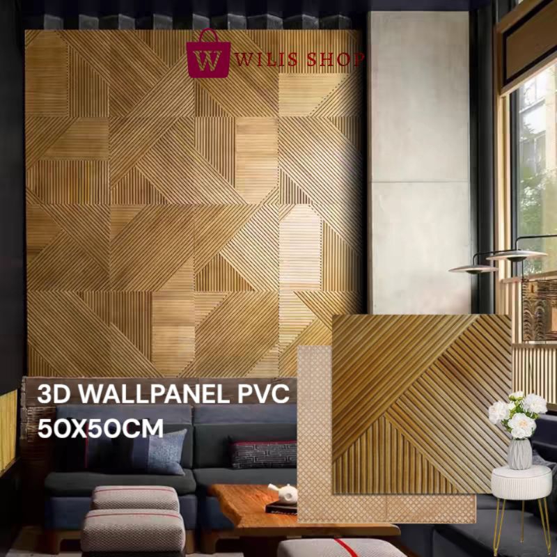 Jual 3D Wall panel pvc motif kayu estetic 50 CM X 50 CM | Shopee Indonesia