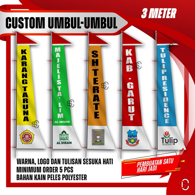 Jual UMBUL UMBUL CUSTOM 3 METER LOGO/TULISAN/WARNA BEBAS REQUEST SESUAI ...