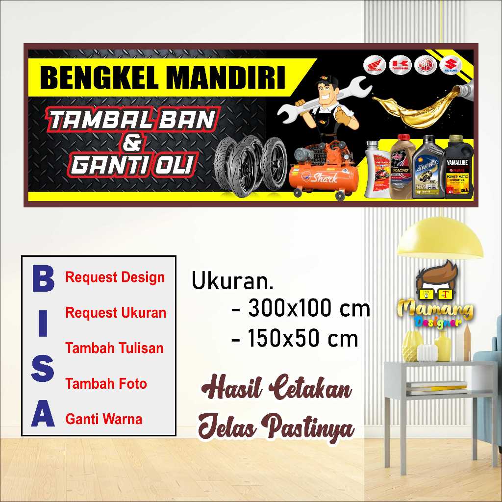 Jual Cetak Spanduk Banner Bengkel Tambal Ban Dan ganti Oli Bahan Kuat ...