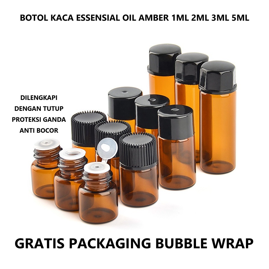 Jual Botol Kaca Amber Essensial Oil Vial Tester 1ml 2ml 3ml 5ml ...