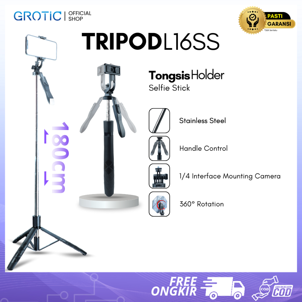 Jual GROTIC Tripod Handphone L16SS Tongsis Monopod Portable Remot ...