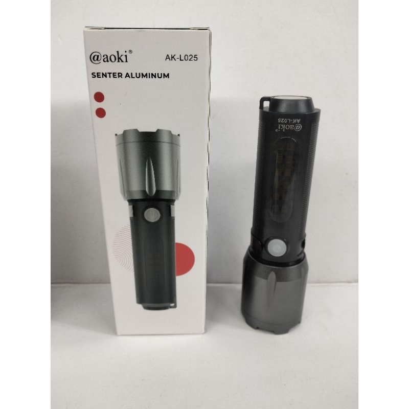 Jual Senter Aluminium LED Aoki Ak-L025 Zoom Pencahayaan Menyebar dan Fokus Santer Tangan ...
