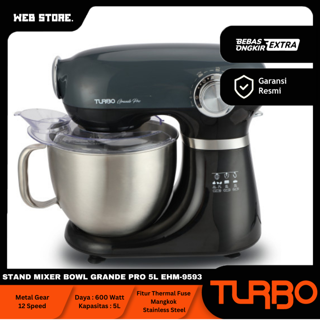 Jual TURBO Stand Mixer Grande Pro Black 5 Liter EHM 9593 | Shopee Indonesia