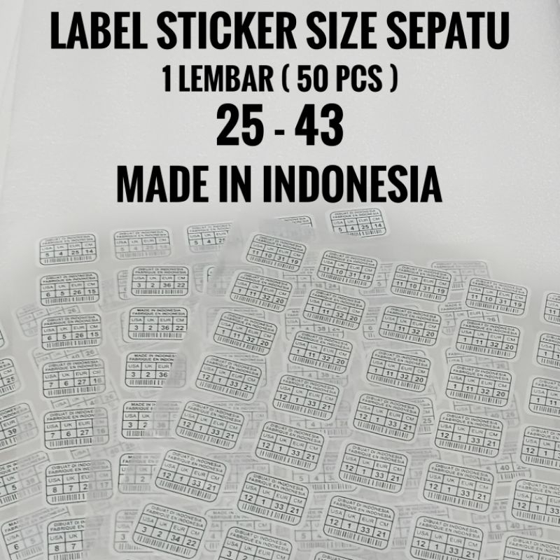 Jual Label Setrika size sepatu / Barcode Sepatu / Made in Indonesia ...