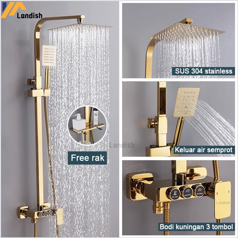 Jual ⚡Ready&Garansi ⚡Kuningan Kamar Mandi Shower 3in1 Set Persegi Panas ...
