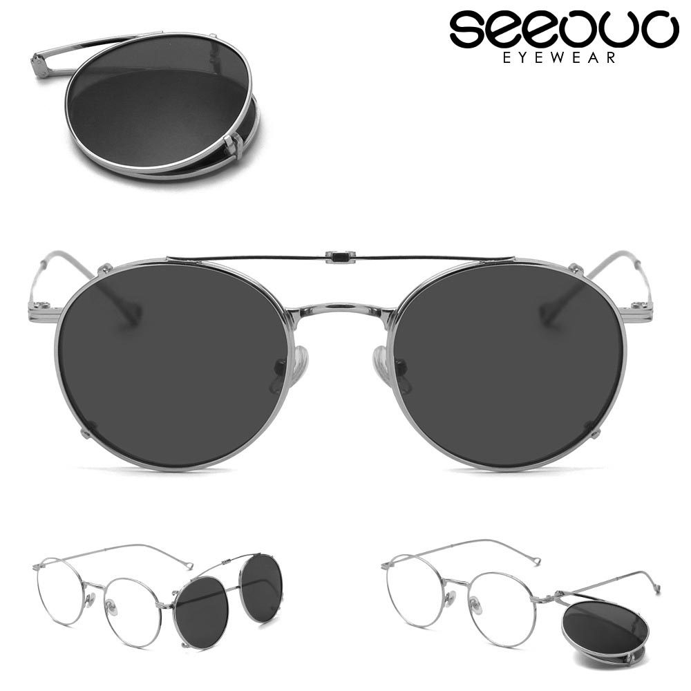Jual Seeouo Kacamata Clip On 2in1 Lensa Antiradiasi Blueray Polarized Design Bulat Classic Frame ...
