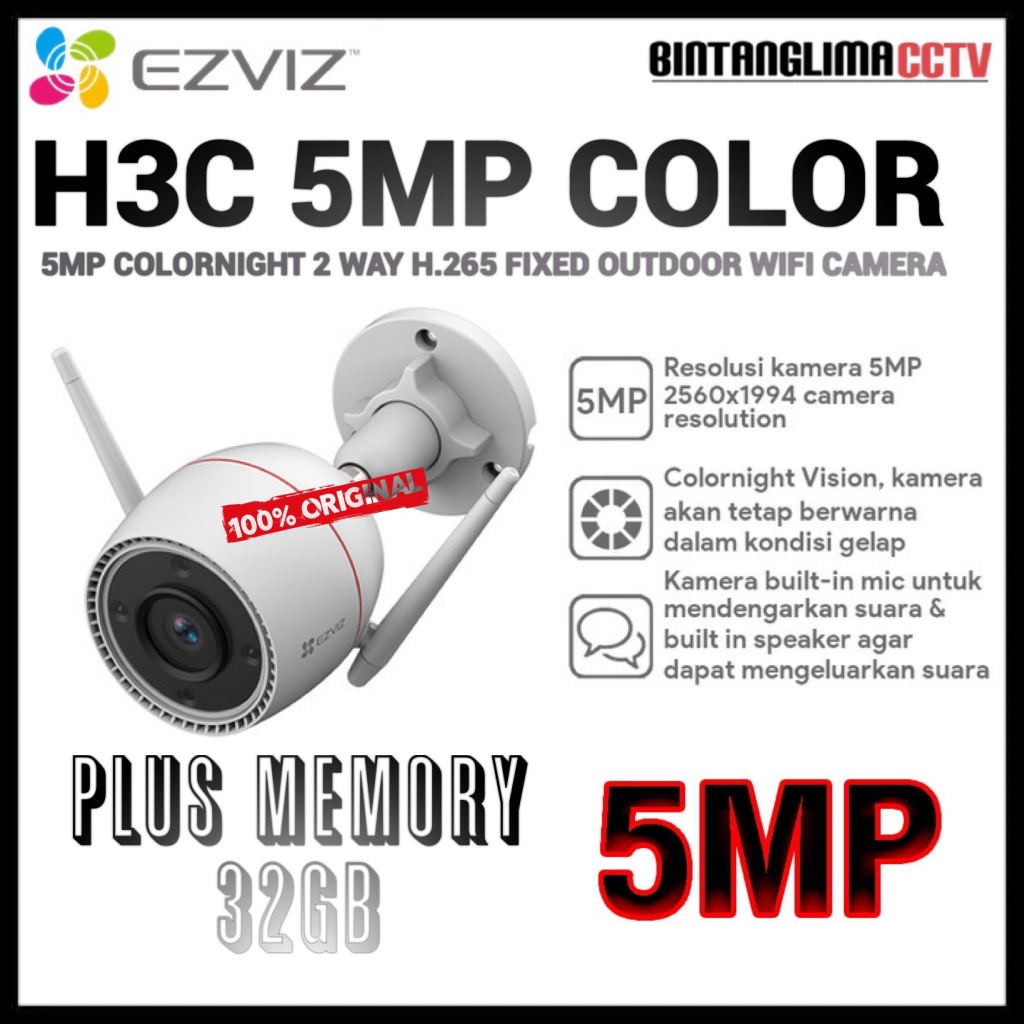 Jual EZVIZ H3C-5MP-COLOR 5MP COLORNIGHT 2 WAY H.265 FIXED OUTDOOR WIFI ...