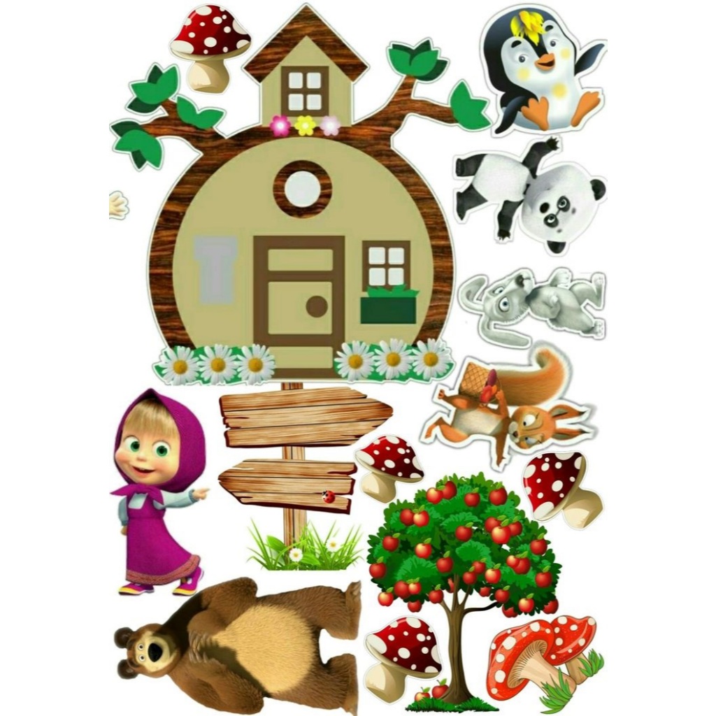 Jual TOPPER MARSHA AND THE BEAR / TOPPER CAKE BISA CUSTOM NAMA / TOPPER ...