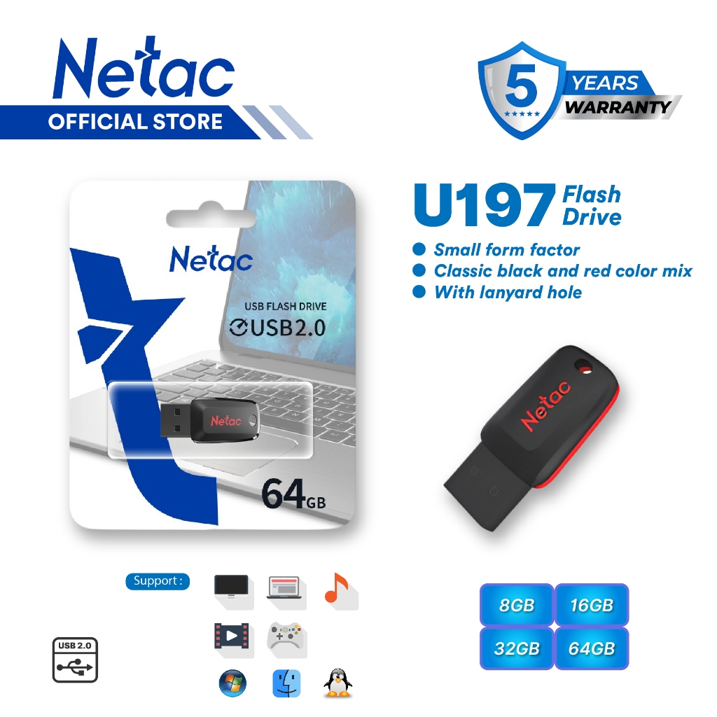 Jual Netac Flashdisk U197 USB 2.0 Flash Drive 8GB/16GB/32GB/64GB/128GB ...