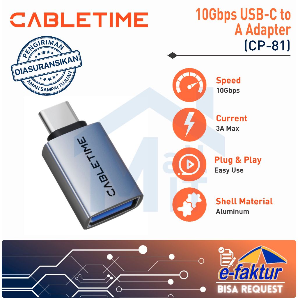 Jual MALLIT CABLETIME Adapter OTG USB C USB-C to USB 3.0 5Gbps Female ...