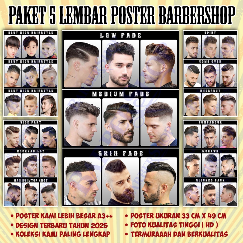Jual Poster Model Rambut Terbaru Barbershop - Paket 5 Lembar Poster ...