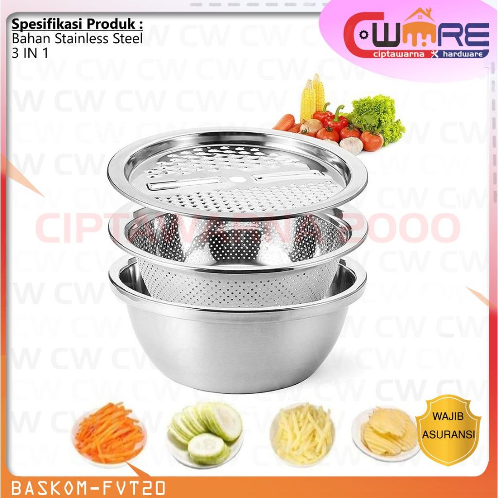 Jual baskom lubang tirisan beras sayur parutan saringan 3 in 1 | Shopee ...
