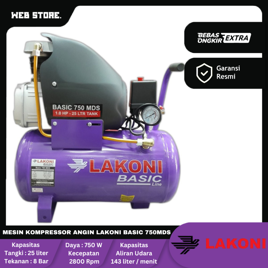 Jual Mesin Kompresor Pompa Angin 1 HP 25 Liter Kompressor 750 MD Lakoni ...