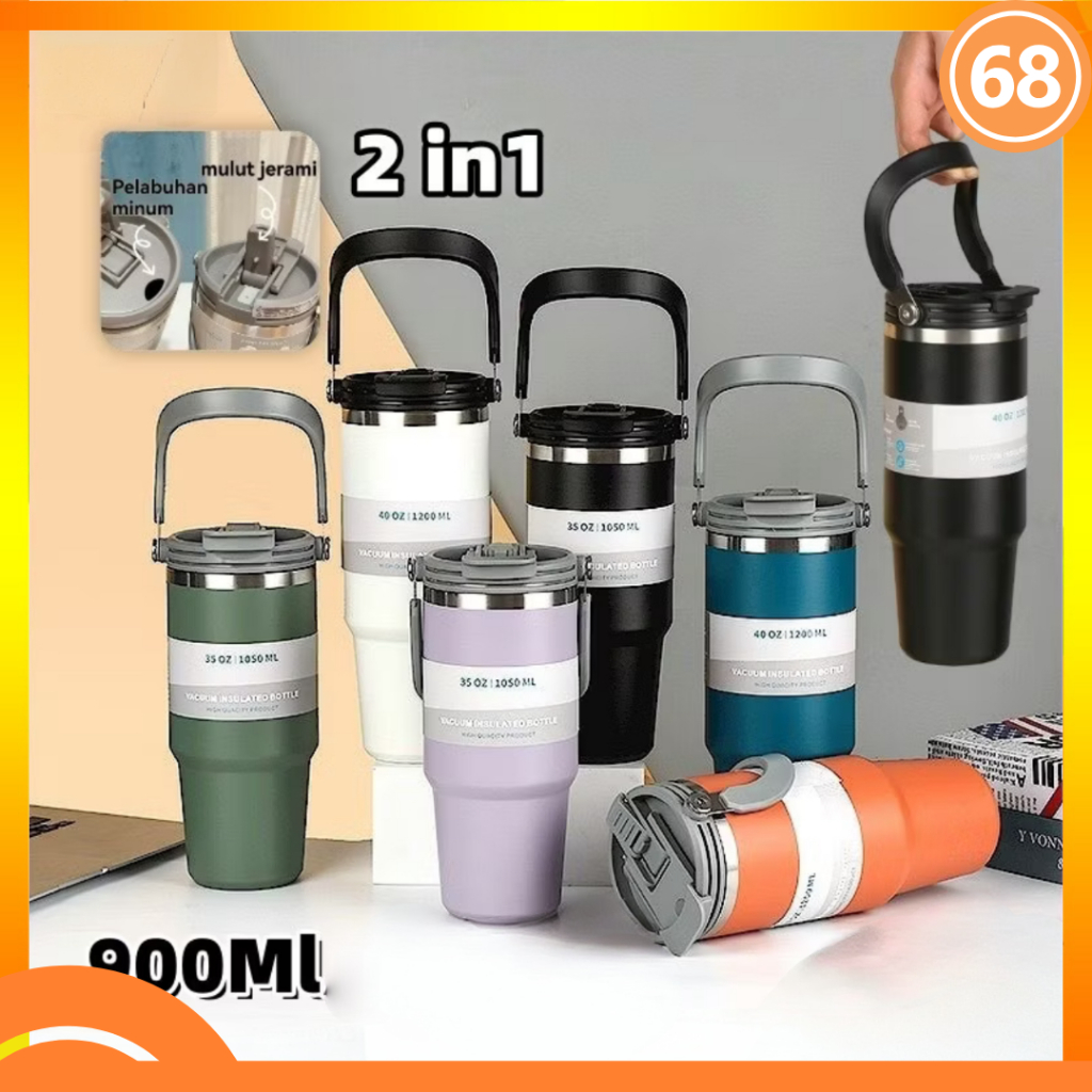 Jual 【COD】890ml Tumbler Stainless Steel Handle 2in1 Coffee Cup Thermos ...