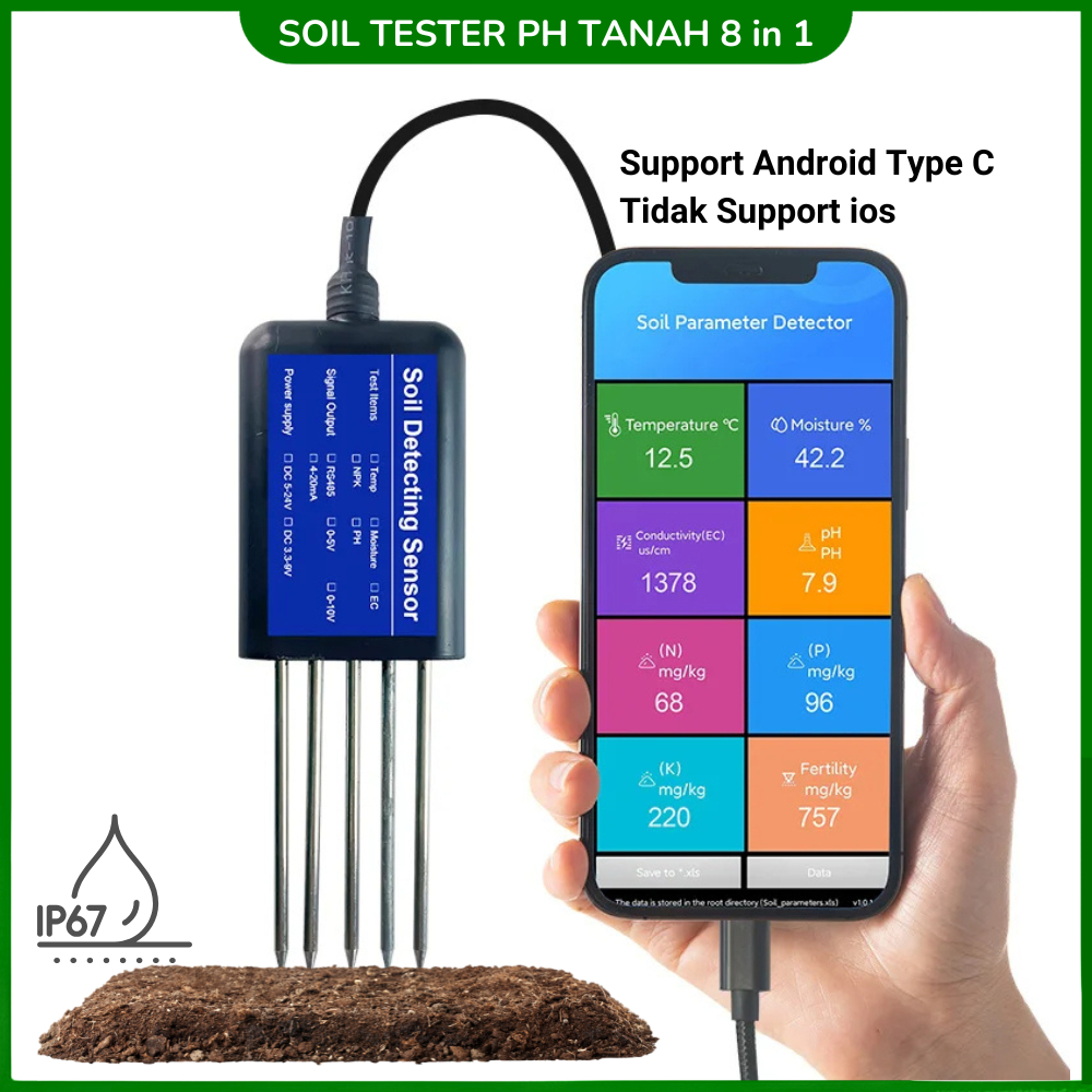 Jual PH Tanah 8 in 1 Soil Tester USB Mobile Android Sensor Kelembaban ...