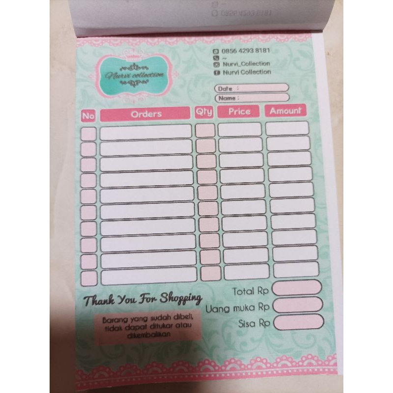 Jual Nota custom full warna 2ply # Nota toko # Nota olshop kekinian isi ...