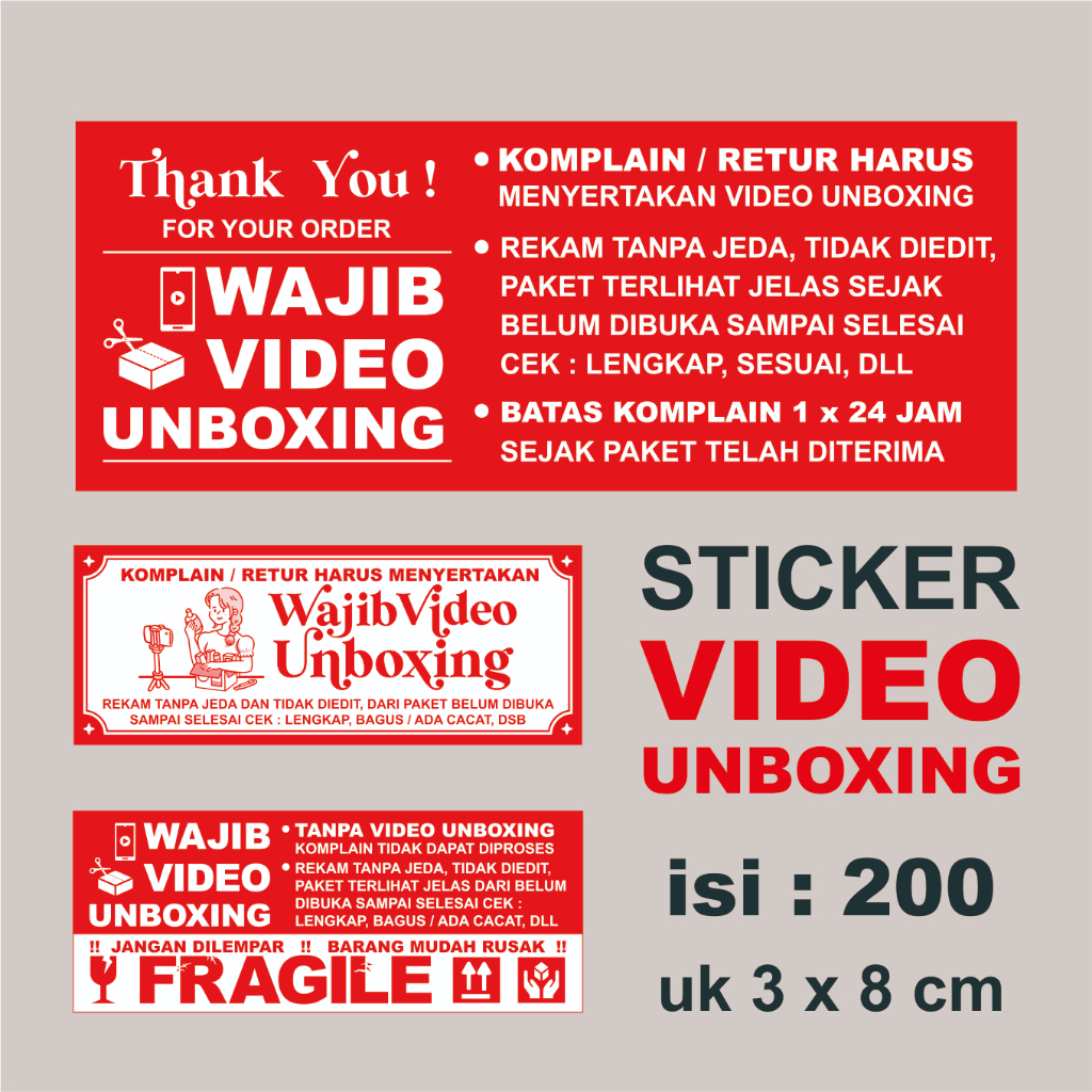 Jual STICKER WAJIB VIDEO UNBOXING 3 x 8 cm isi 200 | Shopee Indonesia