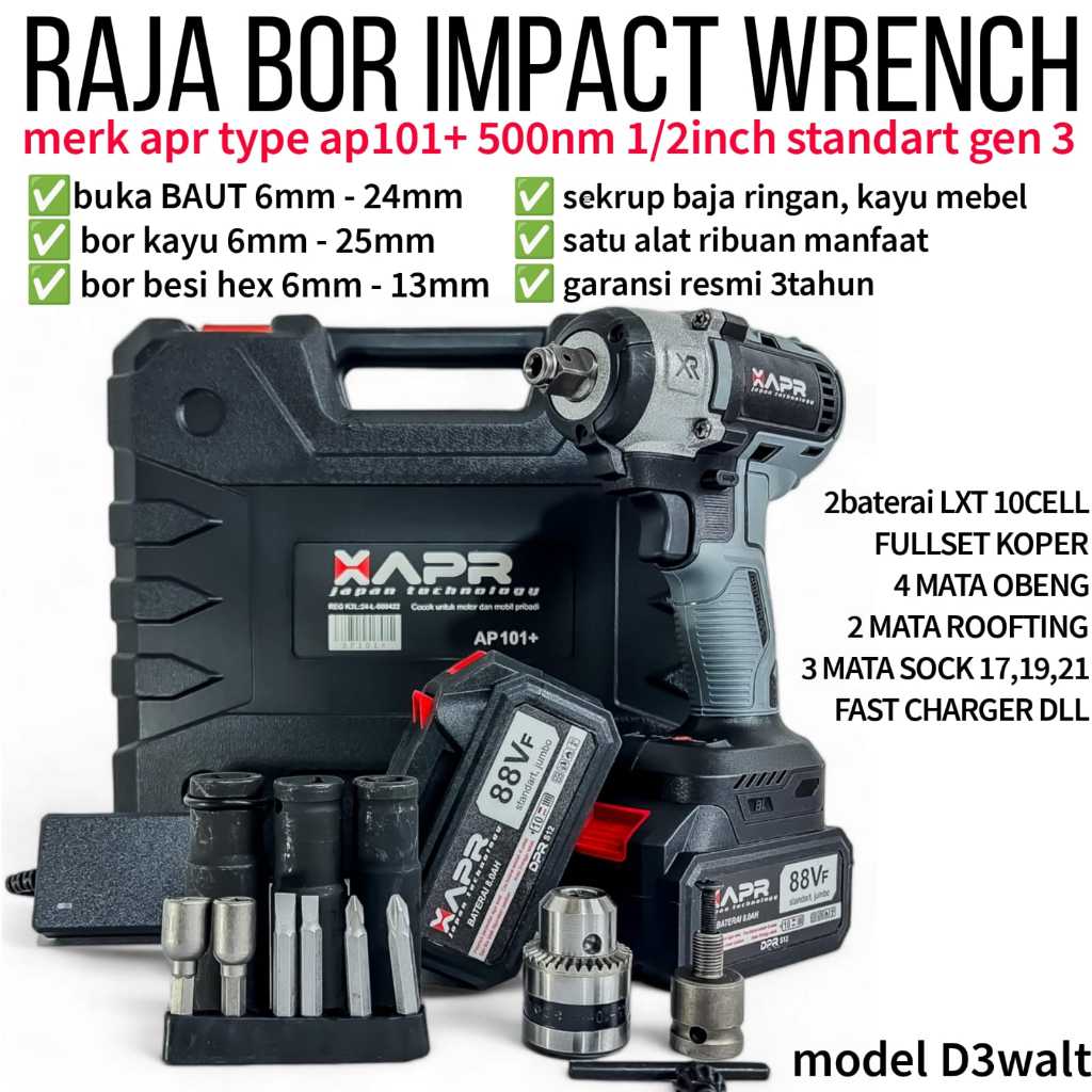 Jual Raja bor impact wrench APR AP101+ 500NM 1/2inch standart pembuka ...