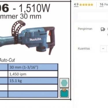 Jual Mesin Bobok HM 1306 Makita Demolition Hammer HM1306 Jack Hammer ...